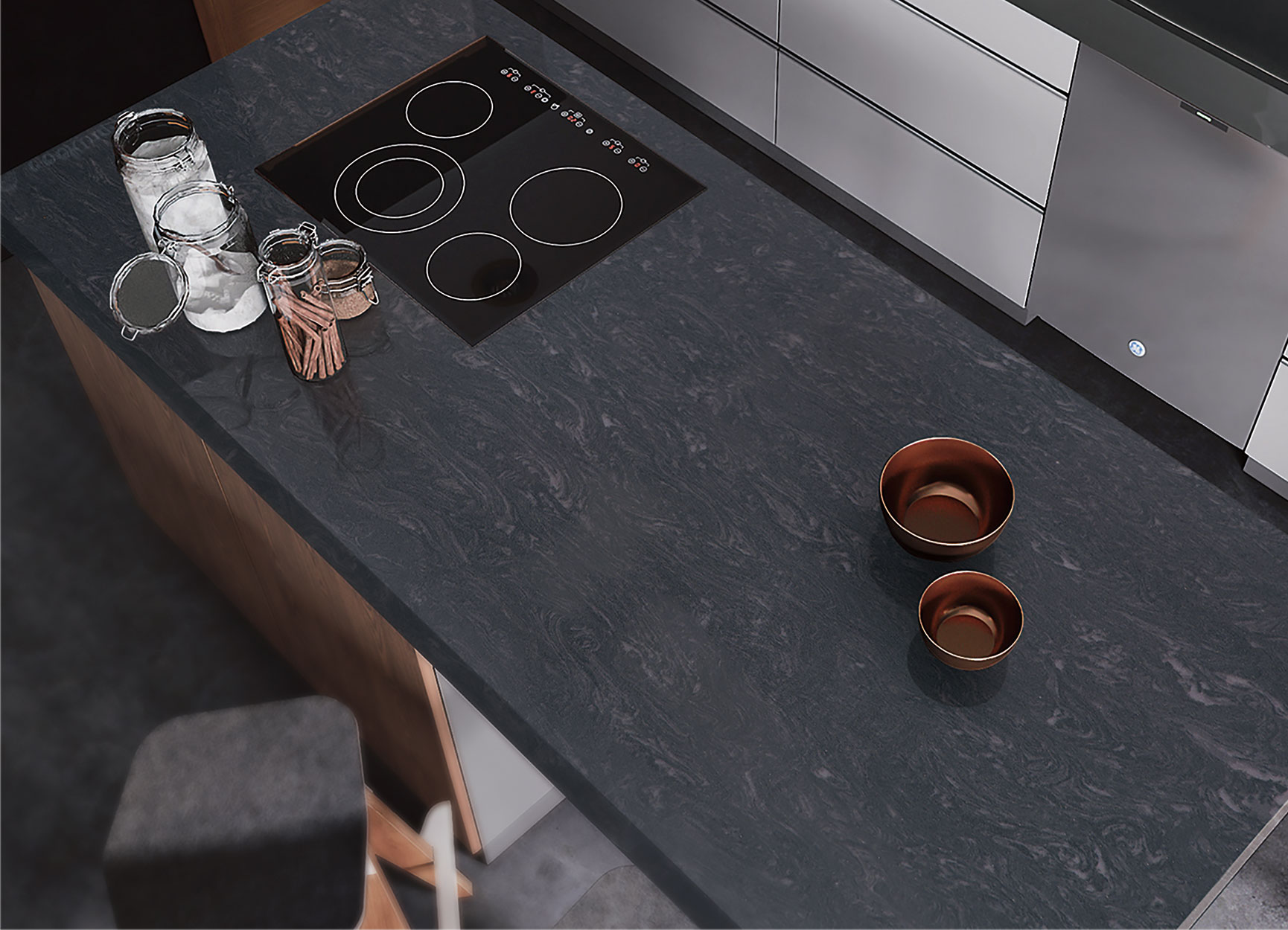 Jet Brown Quartz Kitchen Countertops Ideas - Buy Brown Quartz Kitchen ...